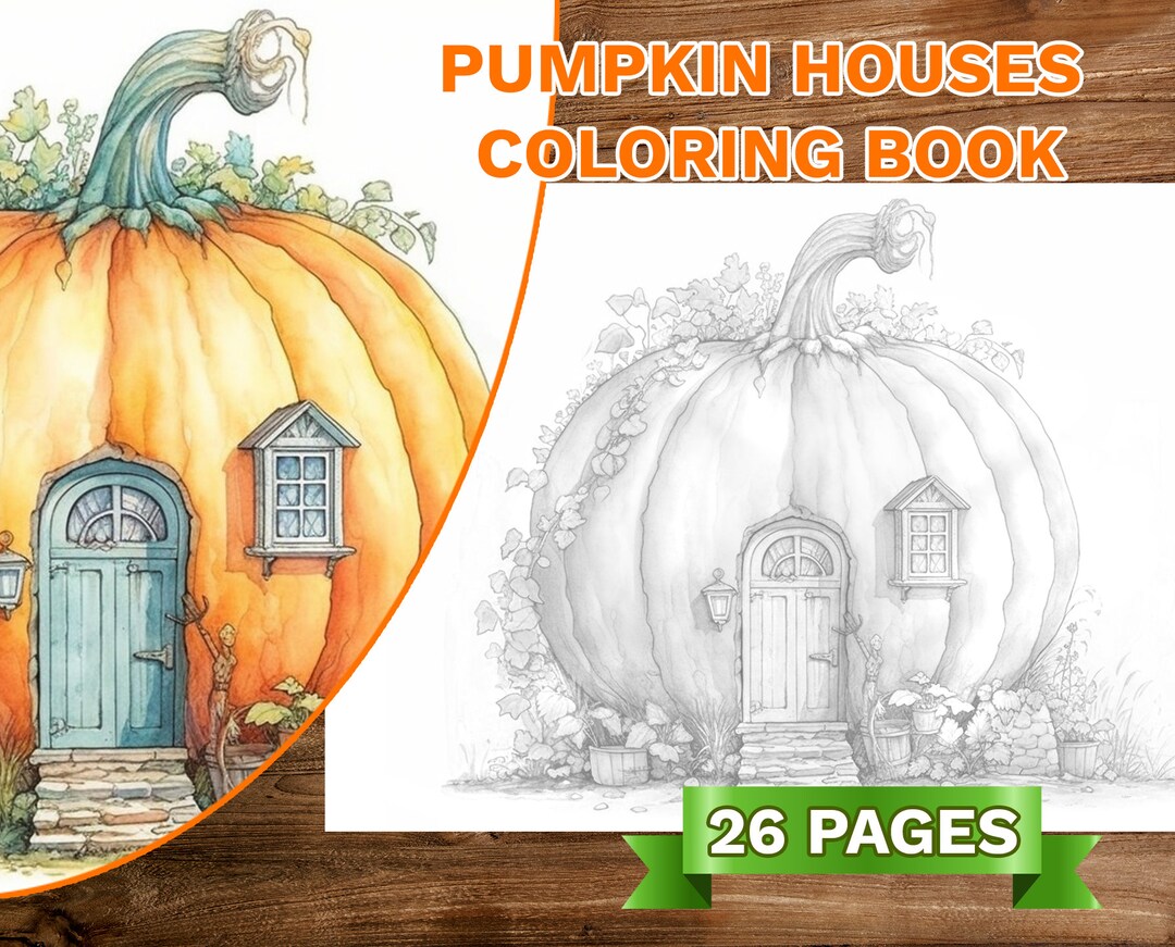Pumpkin Fairy Houses Coloring Book Adults Kids Coloring Pages, Download ...