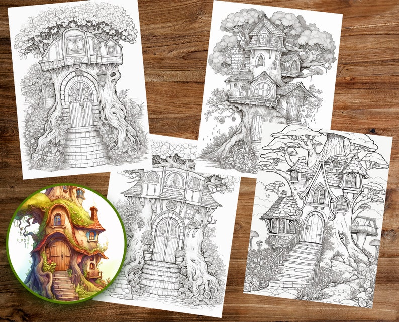 26 Enchanted Forest Treehouse Coloring Book Adults Kids - Etsy