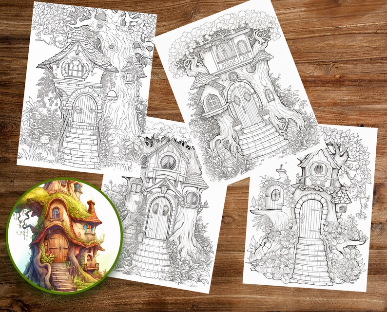 26 Enchanted Forest Treehouse Coloring Book Adults Kids - Etsy