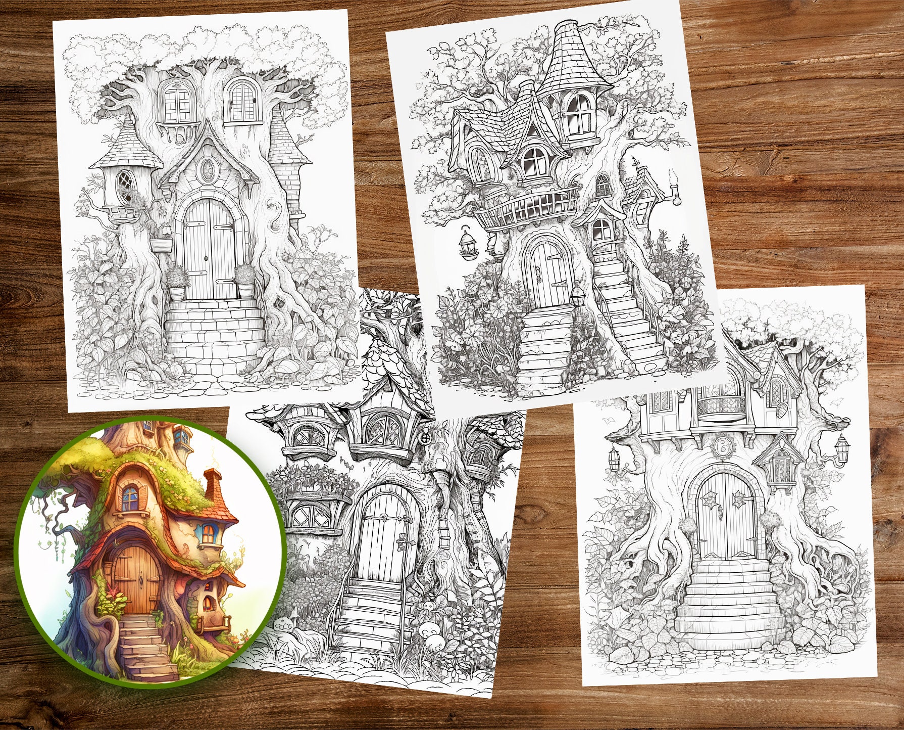 26 Enchanted Forest Treehouse Coloring Book Adults Kids - Etsy