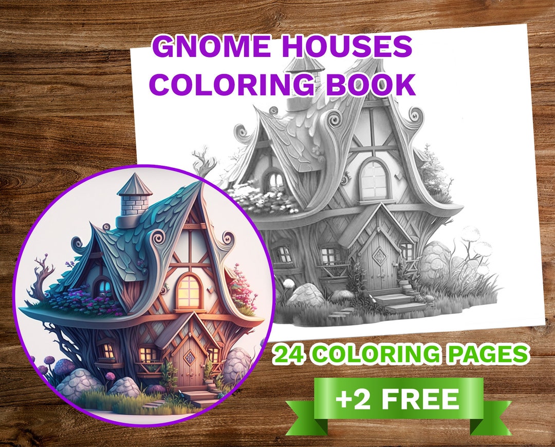 26 Gnome Fairy Houses Coloring Book Adults Kids Coloring Pages, Instant ...