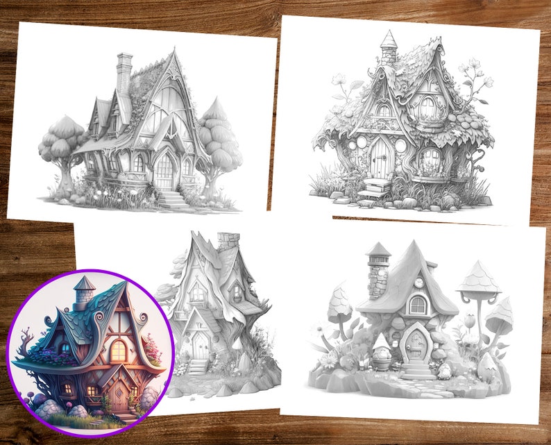 26 Gnome Fairy Houses Coloring Book Adults Kids Coloring Pages, Instant ...