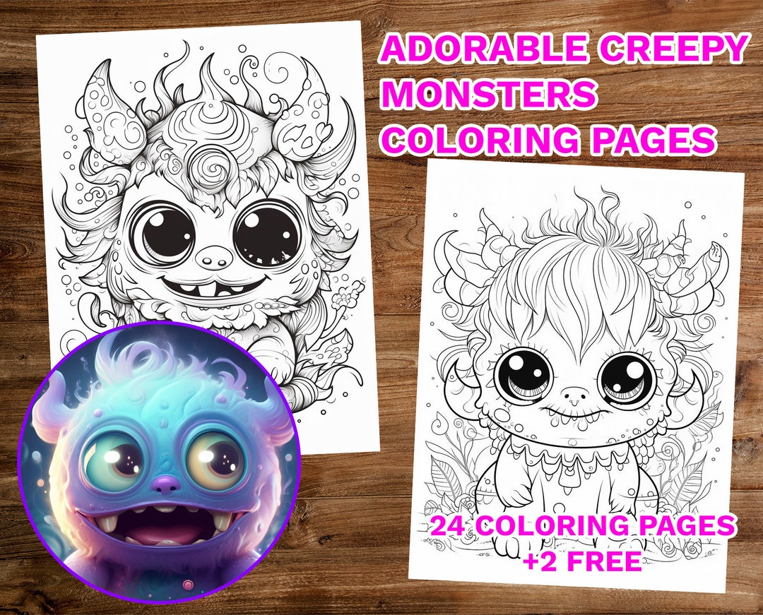 Adorable Creepy Monsters Coloring Book for Adults Kids Coloring Pages ...