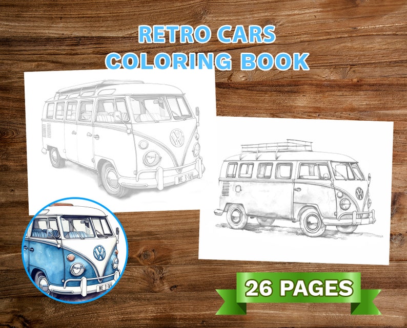 26 Retro Classic Car Coloring Book Adults Kids Coloring Pages, Download ...