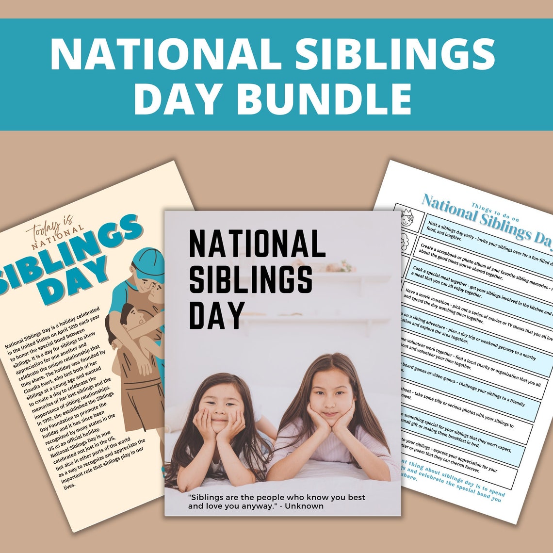 National Siblings Day Printable Bundle, Celebration Ideas, Scrapbook ...