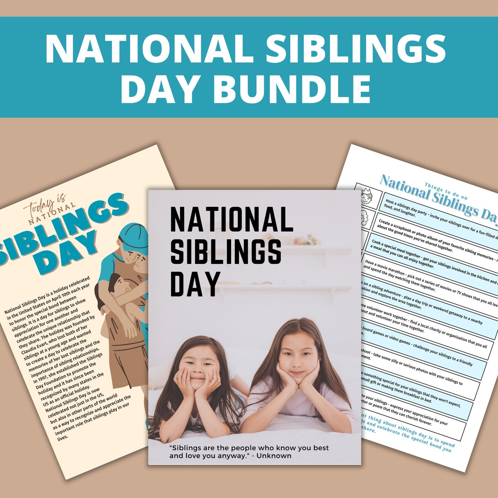 National Siblings Day Printable Bundle, Celebration Ideas, Scrapbook ...