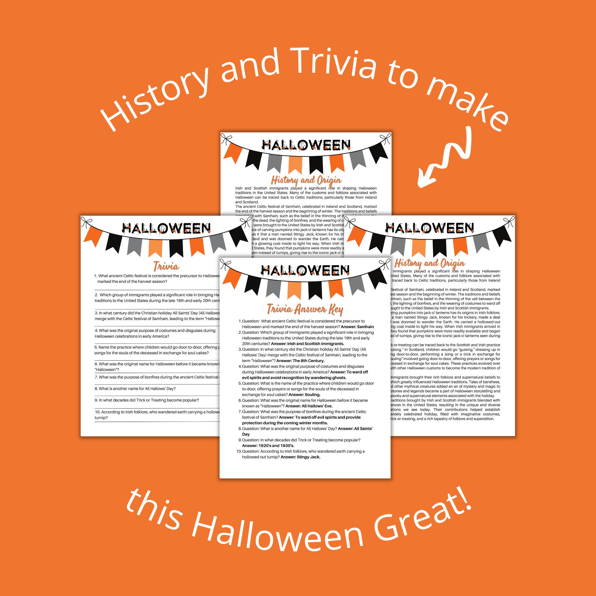 Printable Halloween History, Origin and Trivia Instant Download With ...