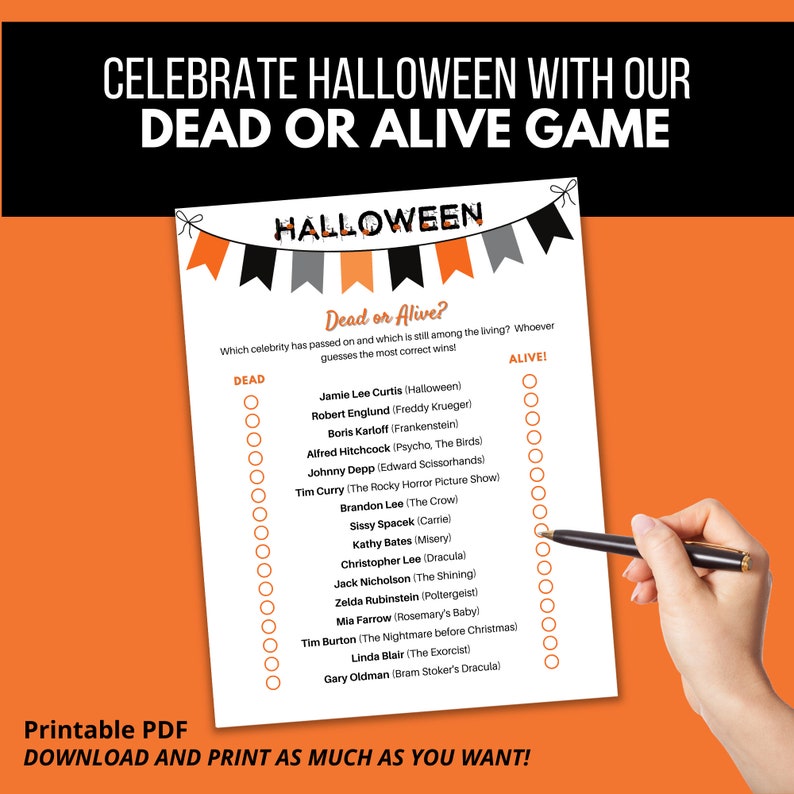 Halloween Themed Printable Game | Dead or Alive Game for Parties ...