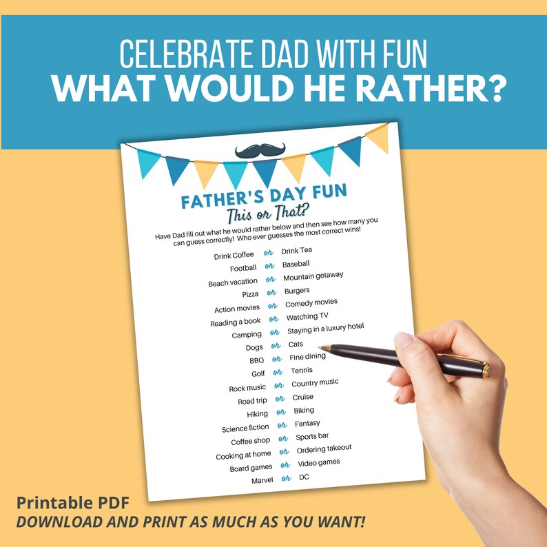 Printable Father's Day Game | This or That Icebreaker for Parties ...