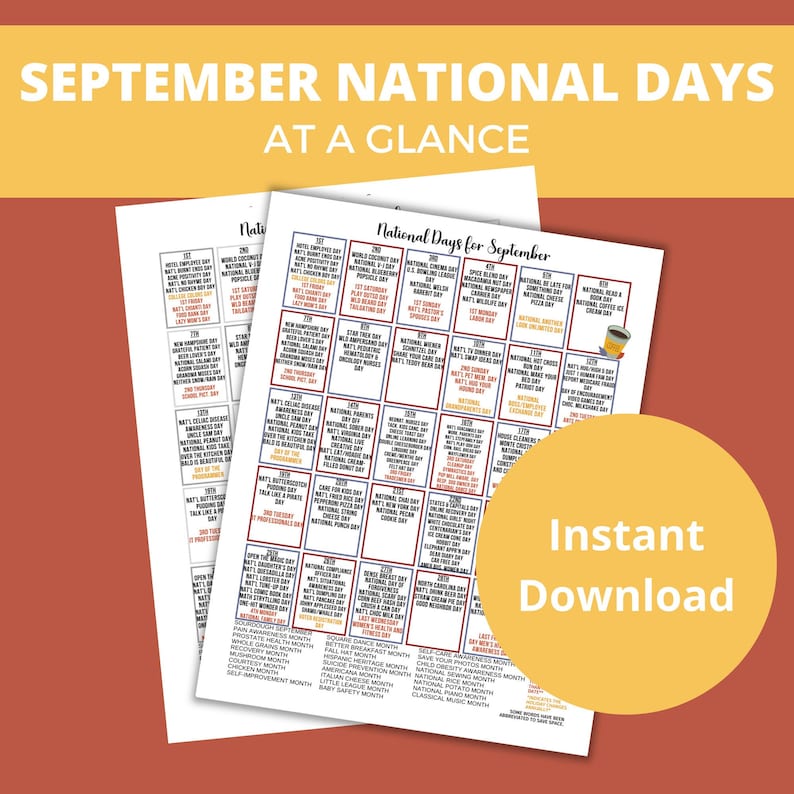 Printable September National Day Calendar | Holiday Tracker at a Glance ...