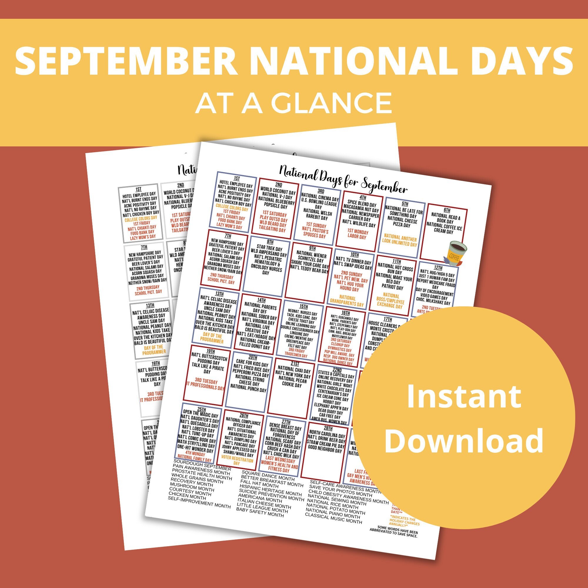Printable September National Day Calendar | Holiday Tracker at a Glance ...