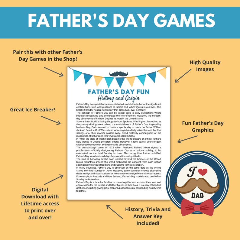 Printable Father's Day Trivia Game With History Origin - Etsy