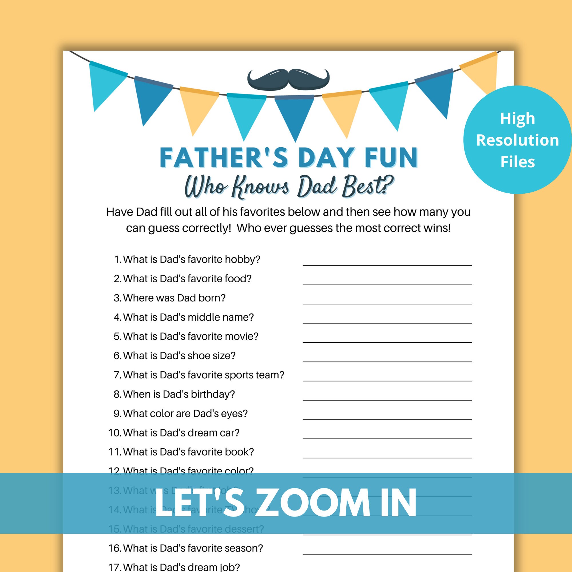 Printable Father's Day Game Who Knows Dad Best Challenge Family Game ...