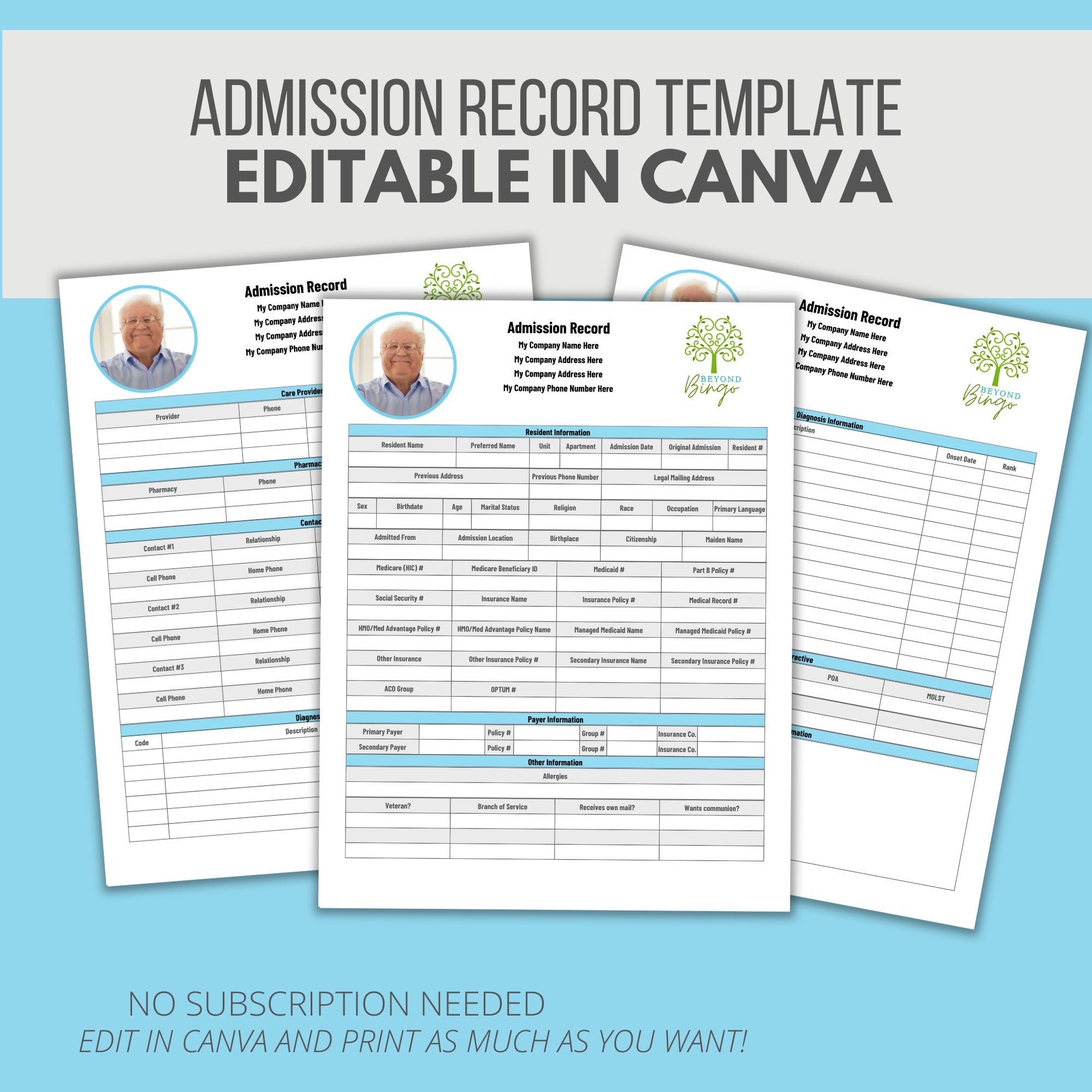 Admission Record Template | Assisted Living Profile | Long Term Care ...