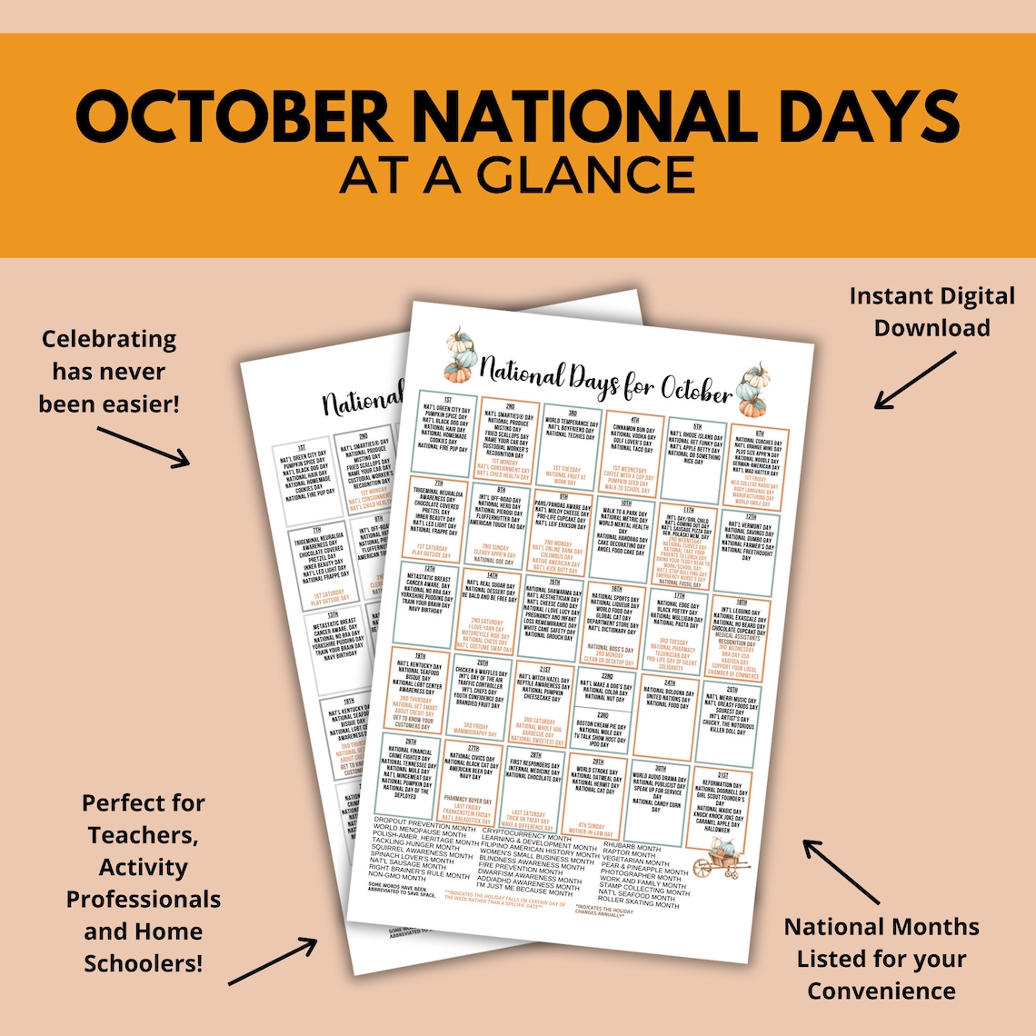 Printable October National Day Calendar | Holiday Tracker at a Glance ...
