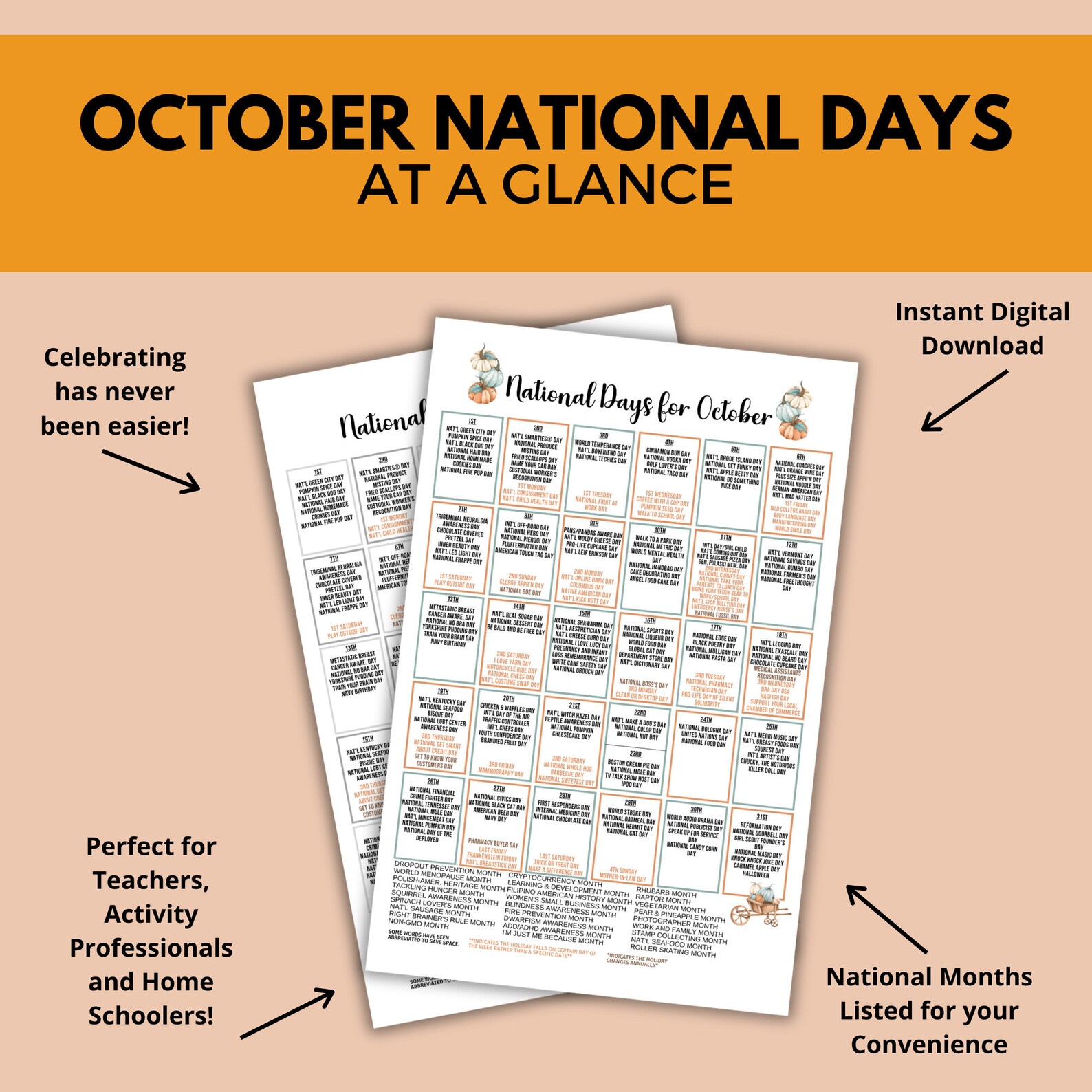 Printable October National Day Calendar | Holiday Tracker at a Glance ...
