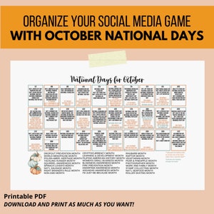 Printable October National Day Calendar | Holiday Tracker at a Glance ...