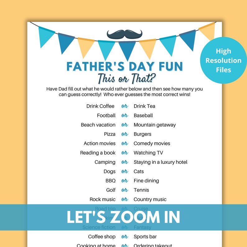 Printable Father's Day Game | This or That Icebreaker for Parties ...