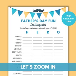 Father's Day Party Game | Printable Scattergories Activity | Family Fun ...