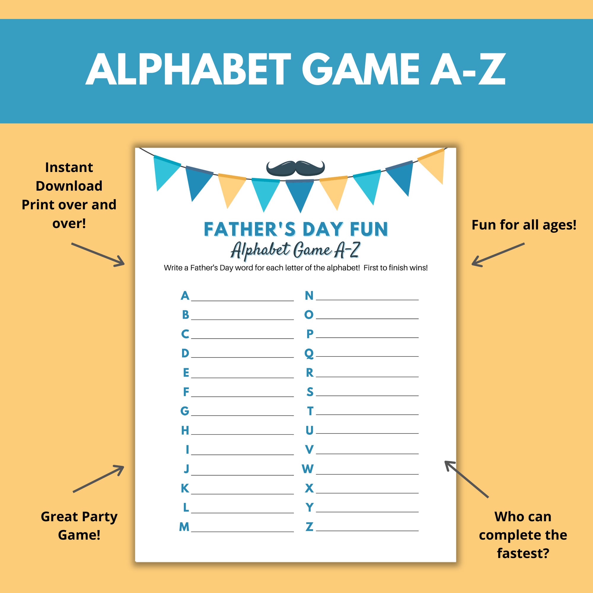 Printable Father's Day Brain Teaser | Alphabet Game A-Z Instant ...