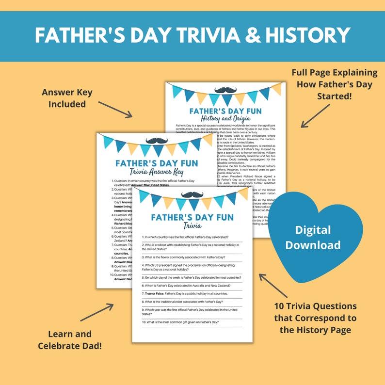Printable Father's Day Trivia Game With History Origin - Etsy
