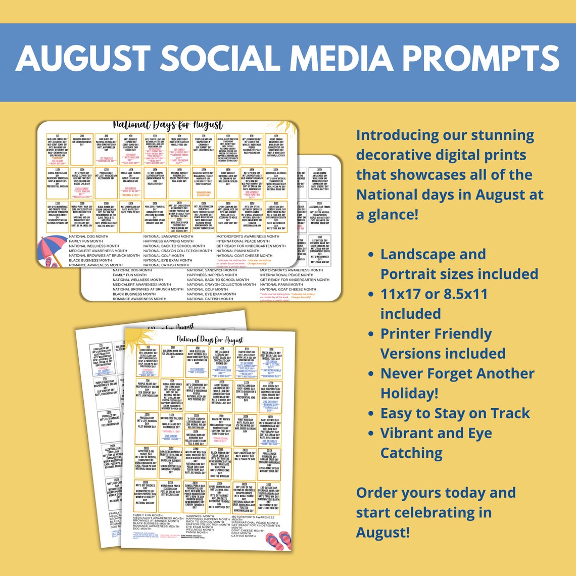 Printable August National Day Calendar | Holiday Tracker at a Glance ...