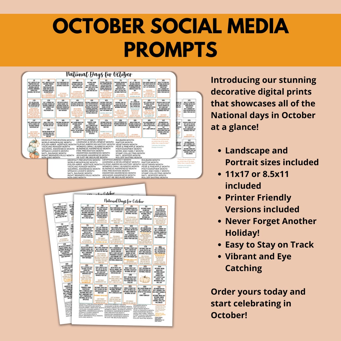 Printable October National Day Calendar | Holiday Tracker at a Glance ...