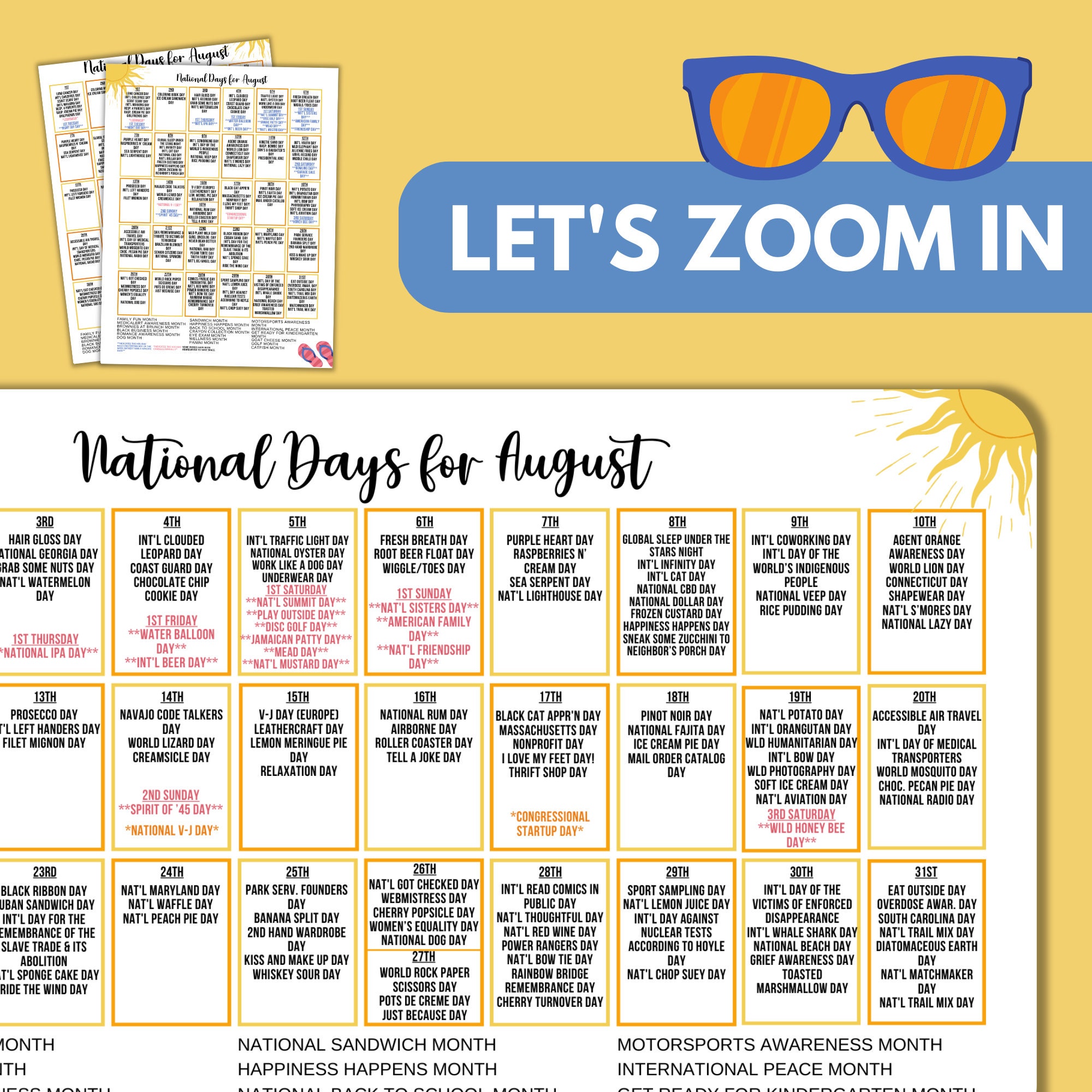 Printable August National Day Calendar | Holiday Tracker at a Glance ...