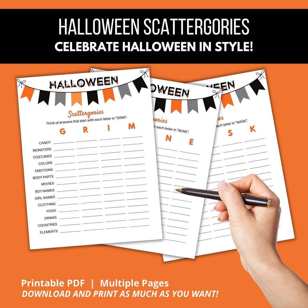 Printable Halloween Themed Scattergories Party Games for All Ages ...