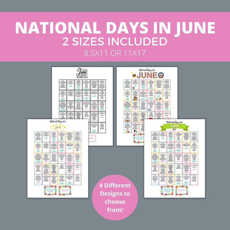 June National Day Calendar Printable | at a Glance Holiday Tracker ...