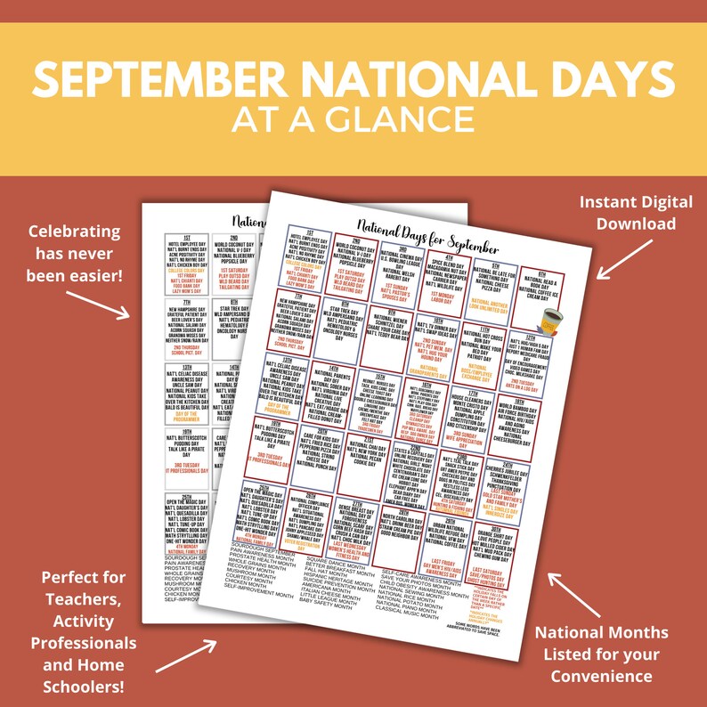 Printable September National Day Calendar | Holiday Tracker at a Glance ...