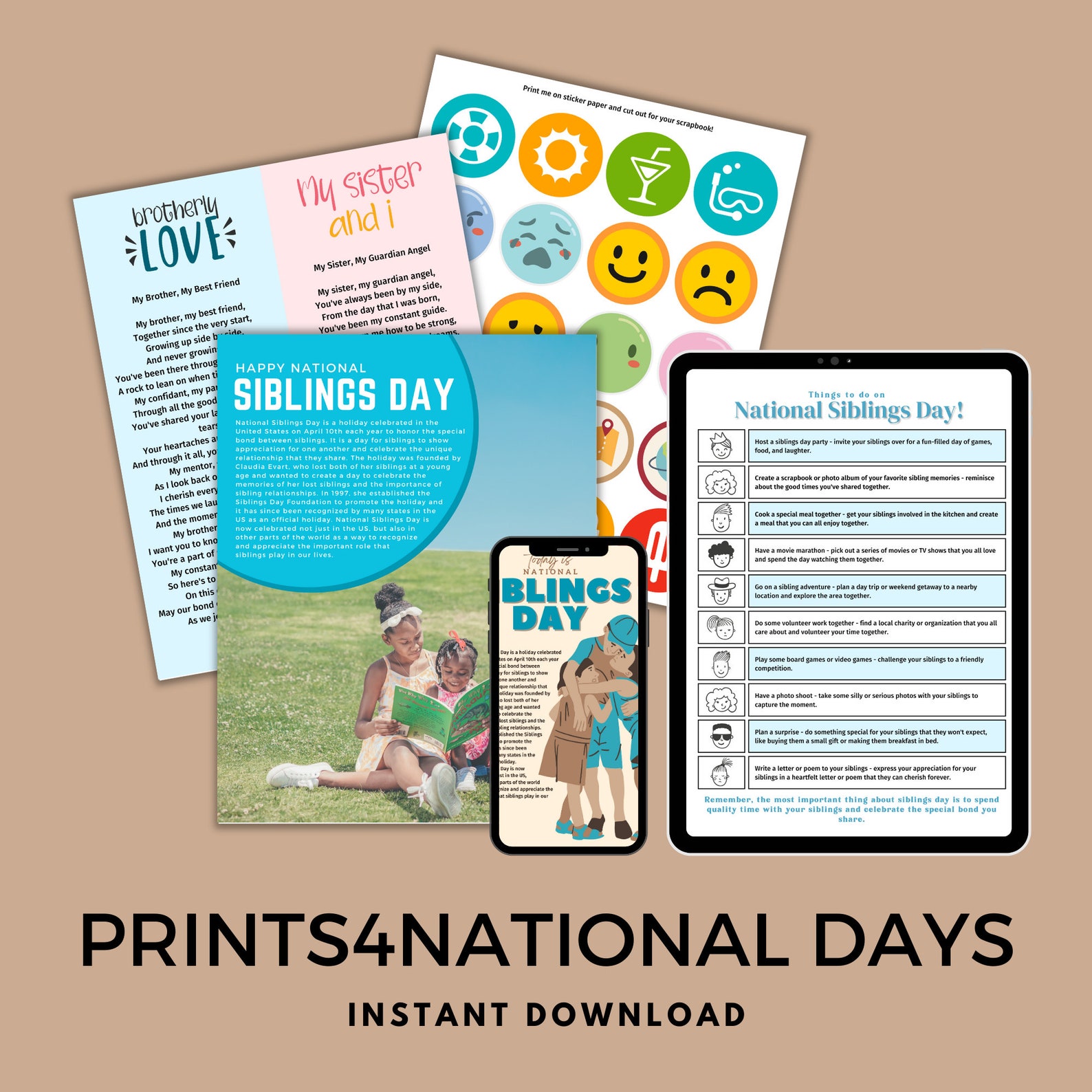 National Siblings Day Printable Bundle, National Siblings Day Prints ...