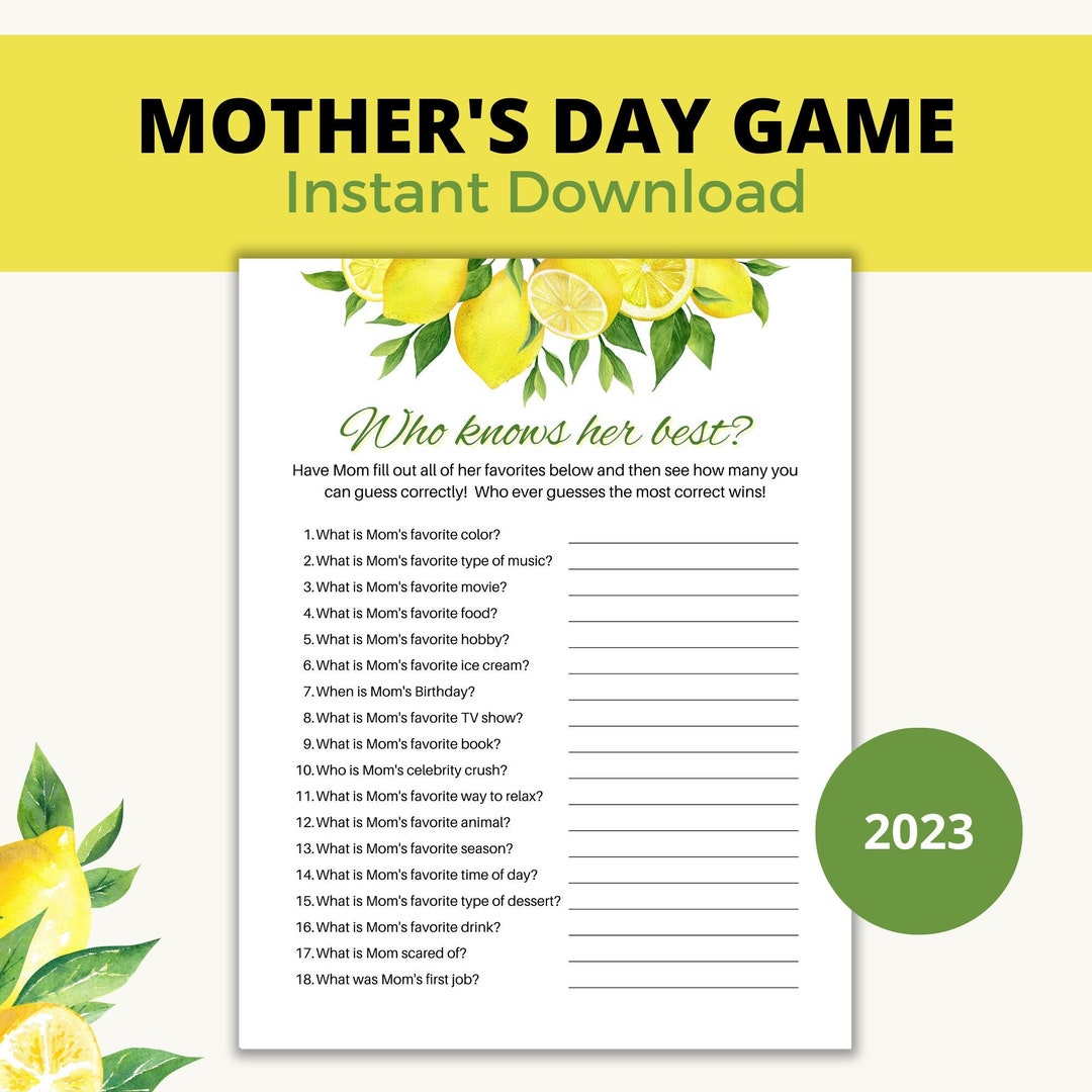 Printable Mother's Day Game | Who Knows Mom Best Quiz | Celebrating Mom ...
