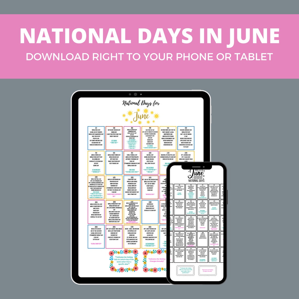 June National Day Calendar Printable | at a Glance Holiday Tracker ...