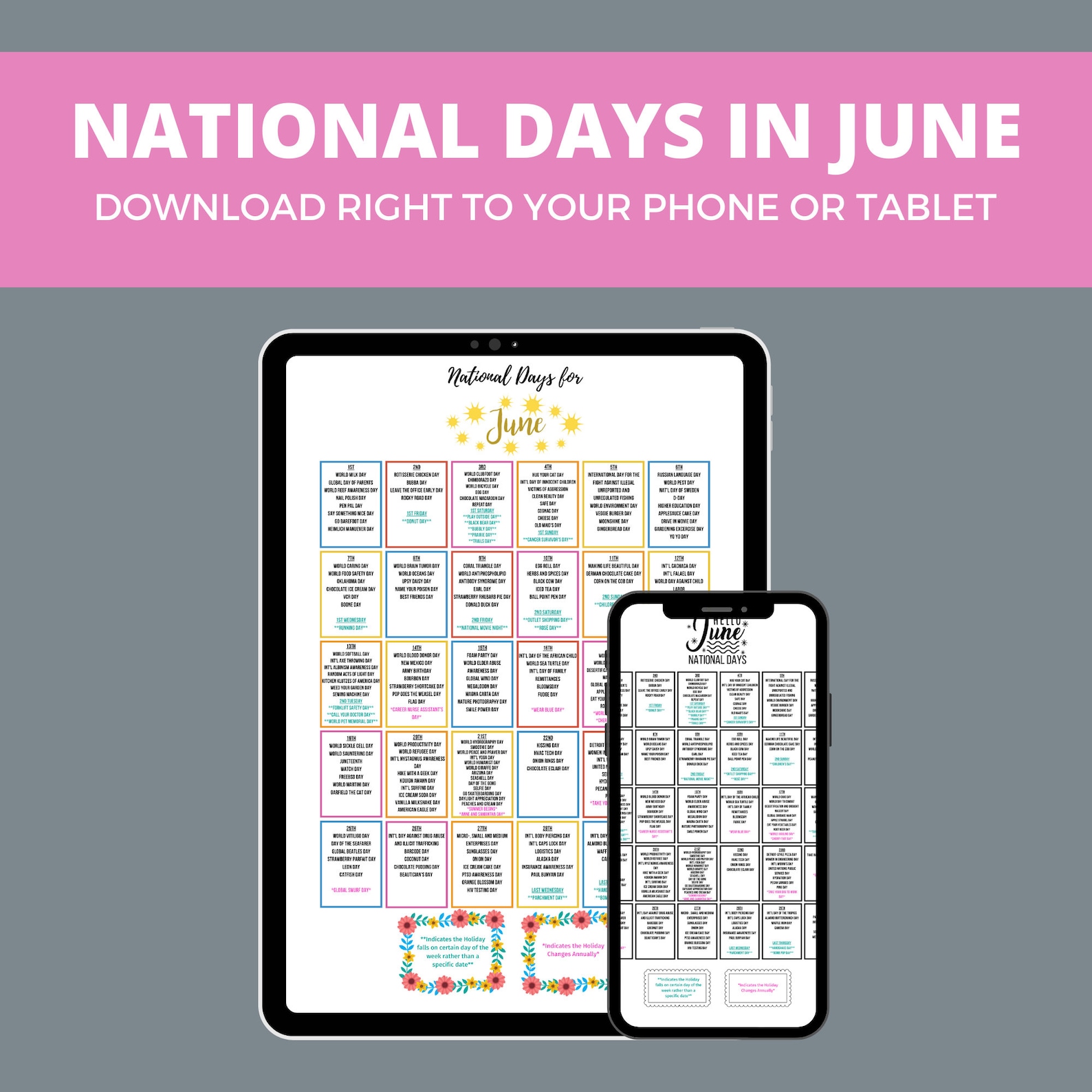 June National Day Calendar Printable | at a Glance Holiday Tracker ...