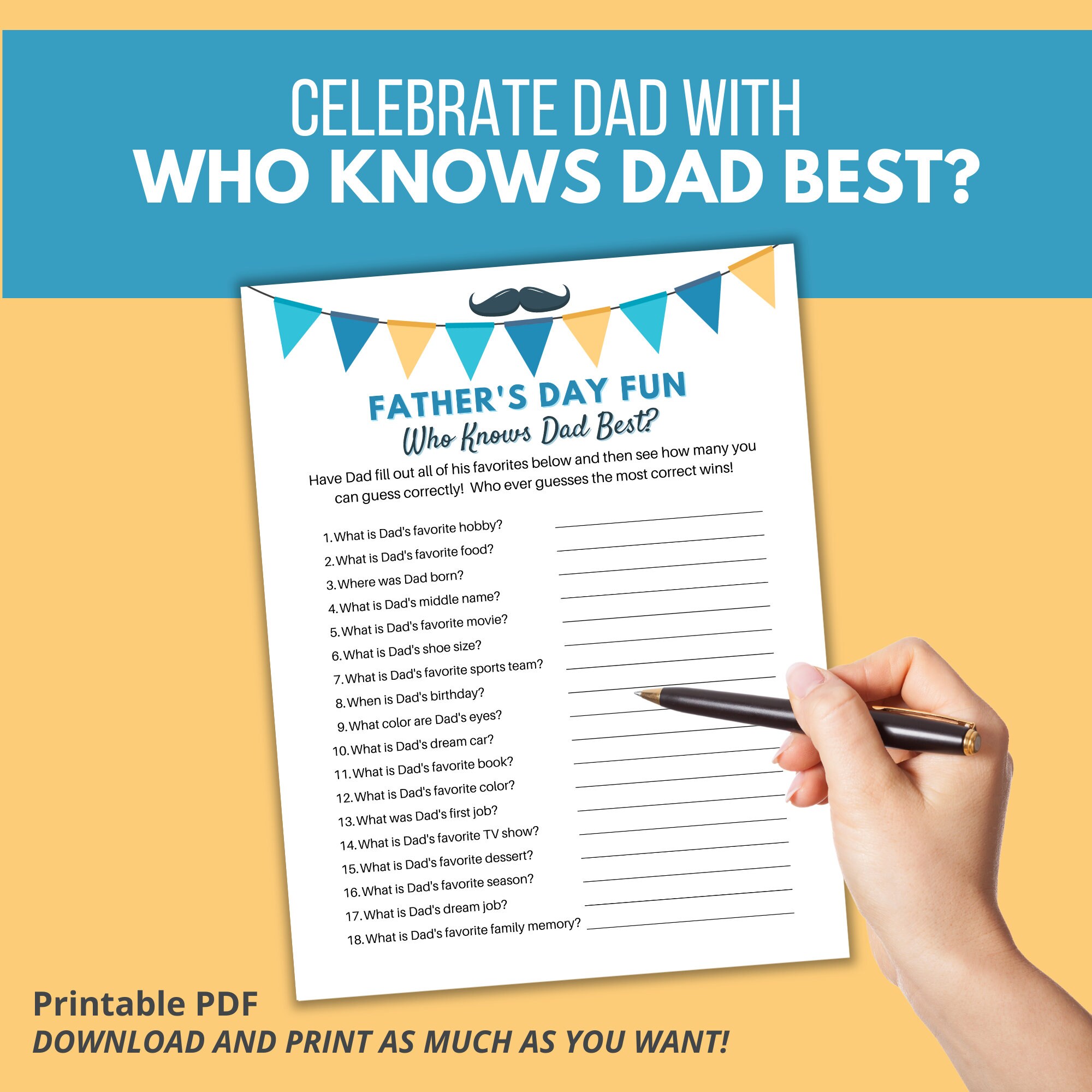 Printable Father's Day Game Who Knows Dad Best Challenge Family Game ...