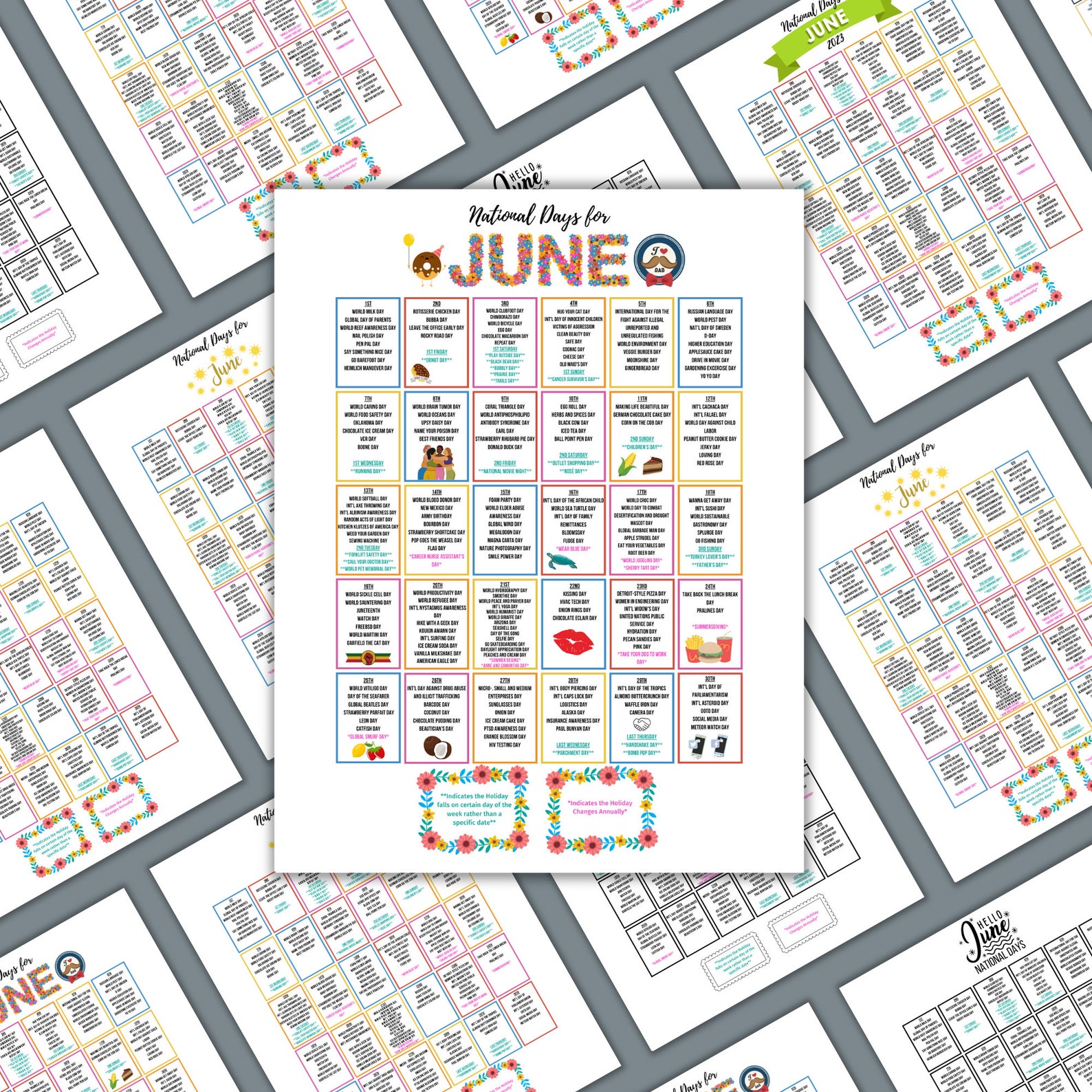 June National Day Calendar Printable | at a Glance Holiday Tracker ...