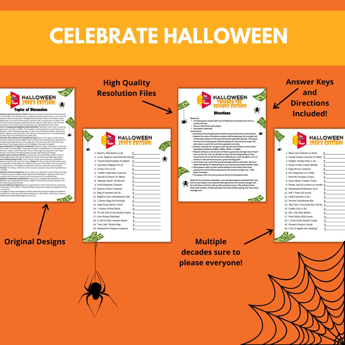 Retro Halloween Price is Right Game Bundle 4 Decades of Fun 1950s ...