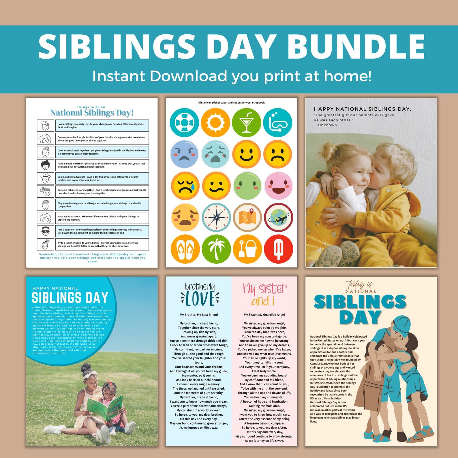 National Siblings Day Printable Bundle, National Siblings Day Prints ...