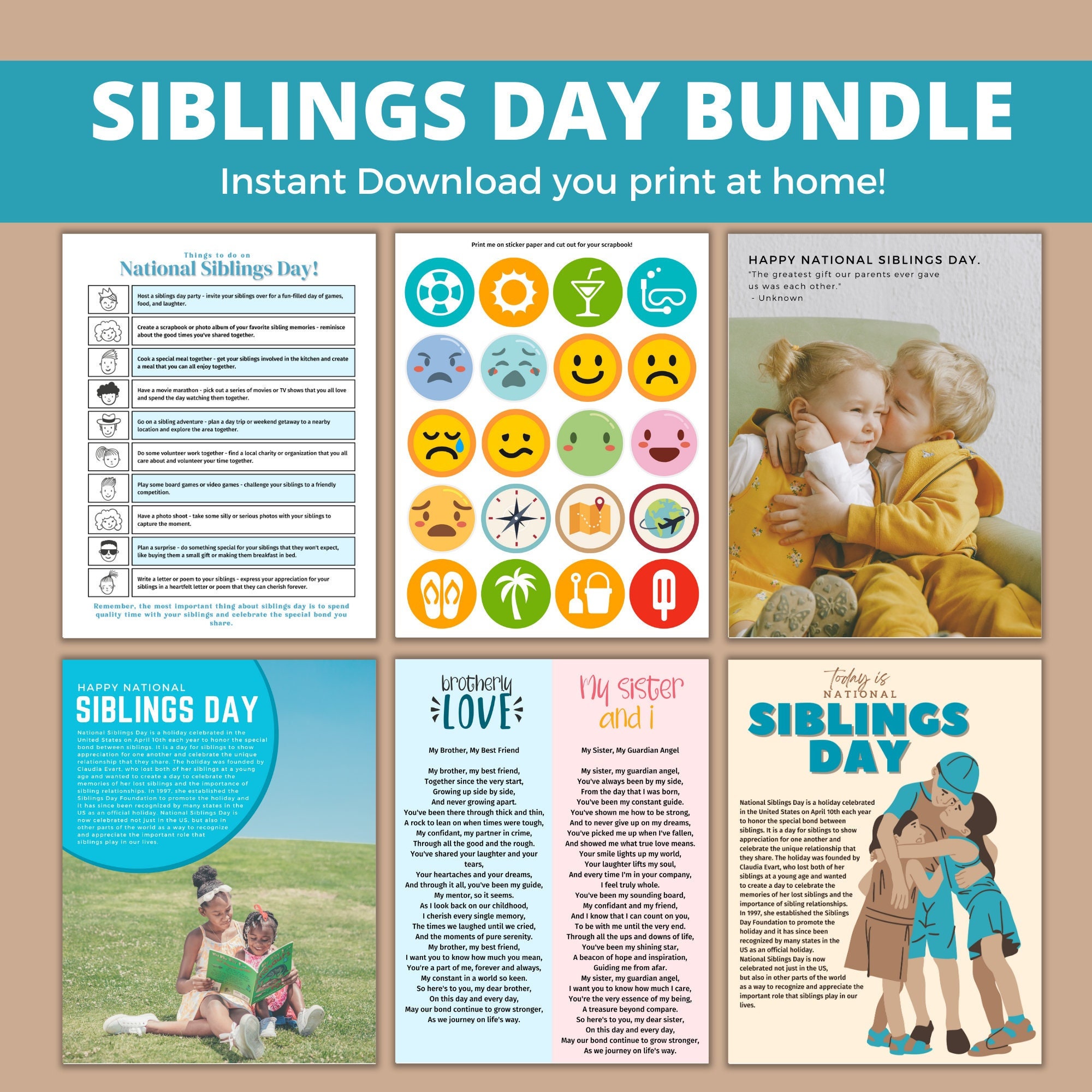 National Siblings Day Printable Bundle, Celebration Ideas, Scrapbook ...