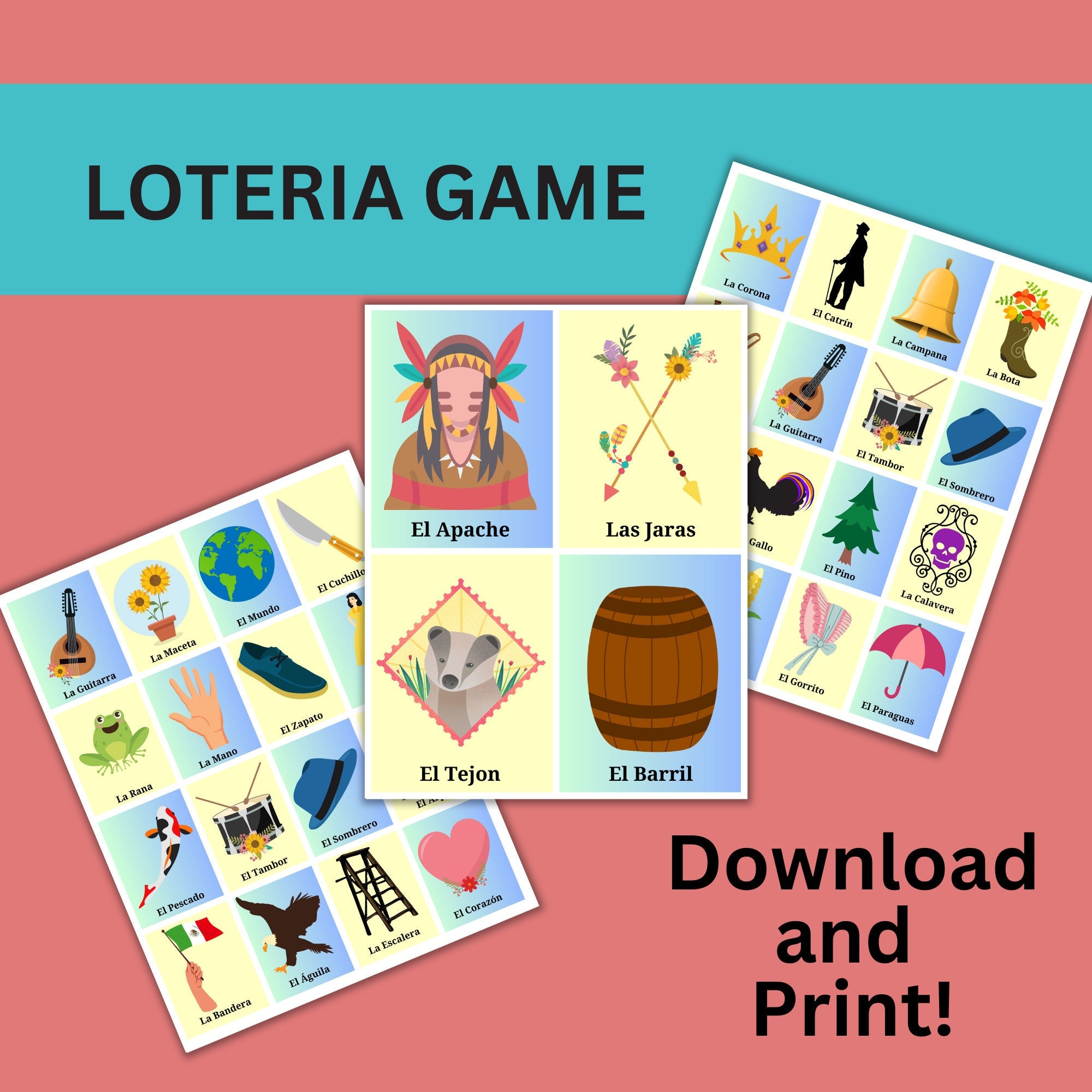 Printable Mexican Loteria Game | Bingo, Spanish Learning (digital ...