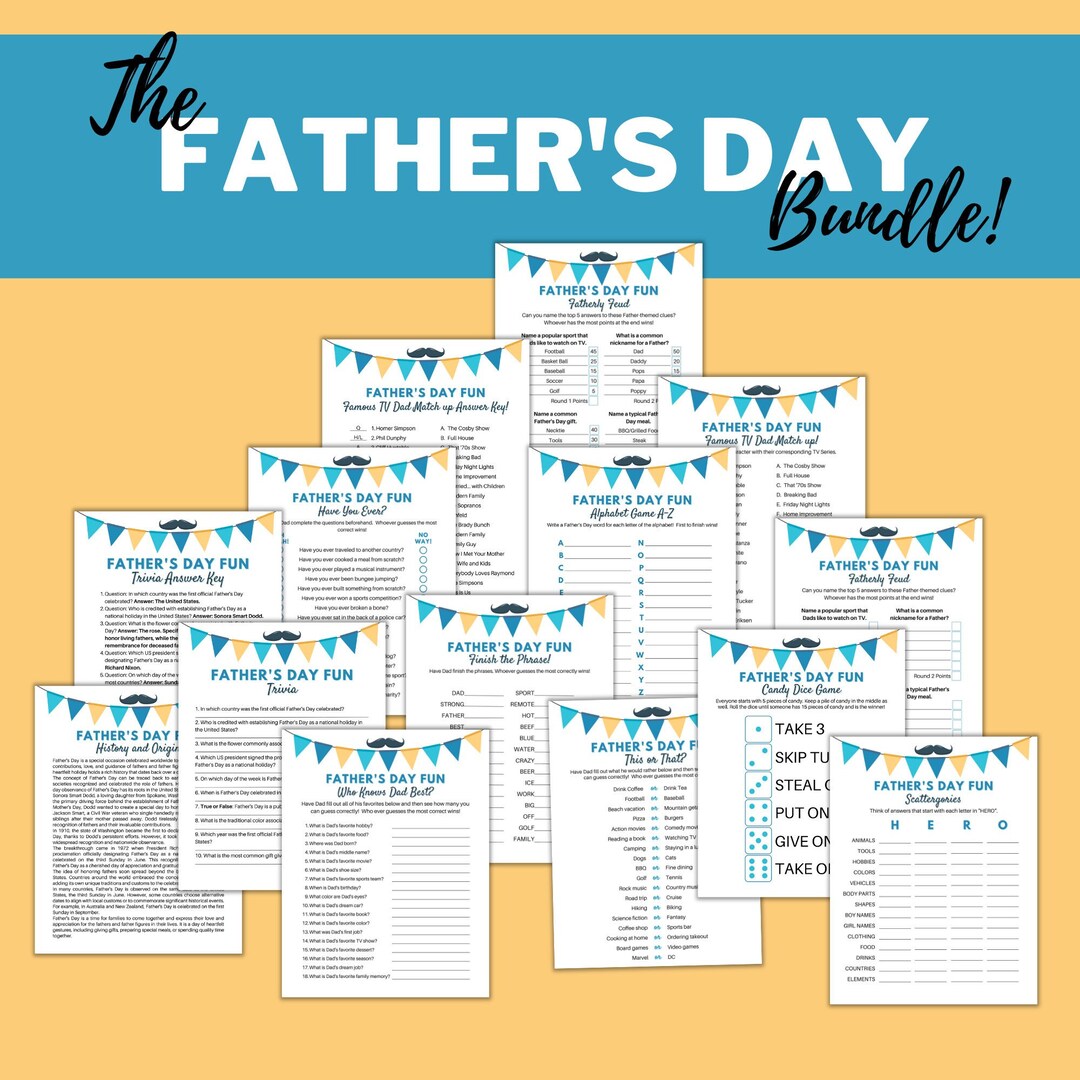 Printable Father's Day Games Bundle | Party Activities for Kids and ...