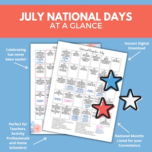 Printable July National Day Calendar | Holiday Tracker at a Glance ...