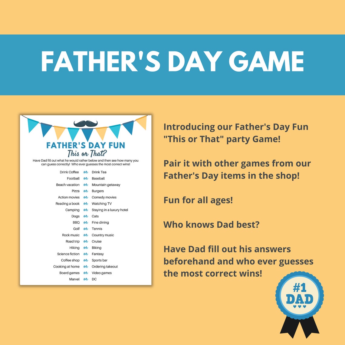 Printable Father's Day Game This or That Icebreaker for Parties Family ...