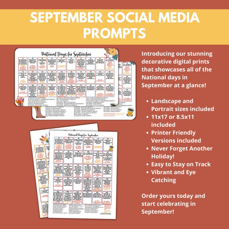 Printable September National Day Calendar | Holiday Tracker at a Glance ...