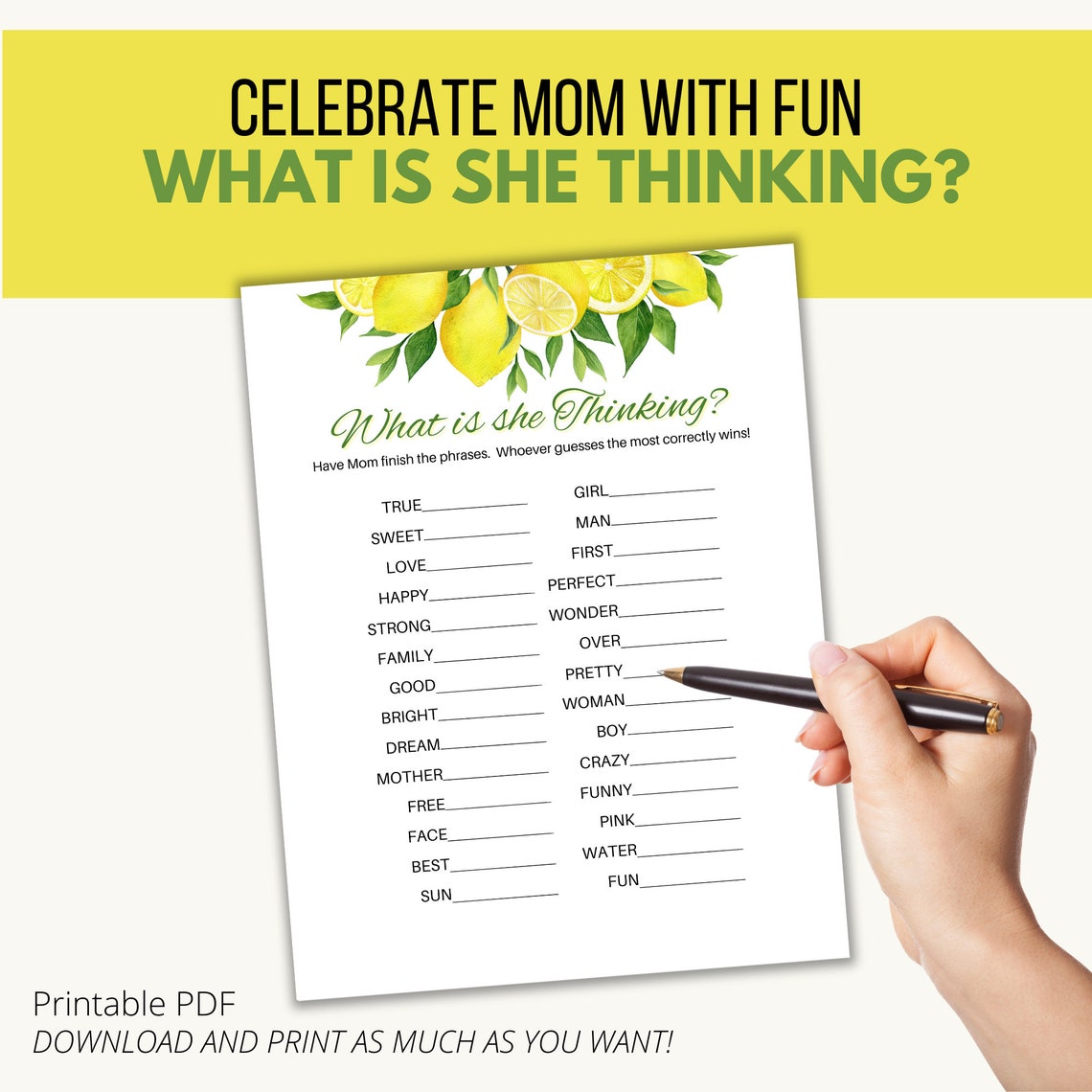 Mother's Day Game What is She Thinking Quiz Finish the Phrase Party ...