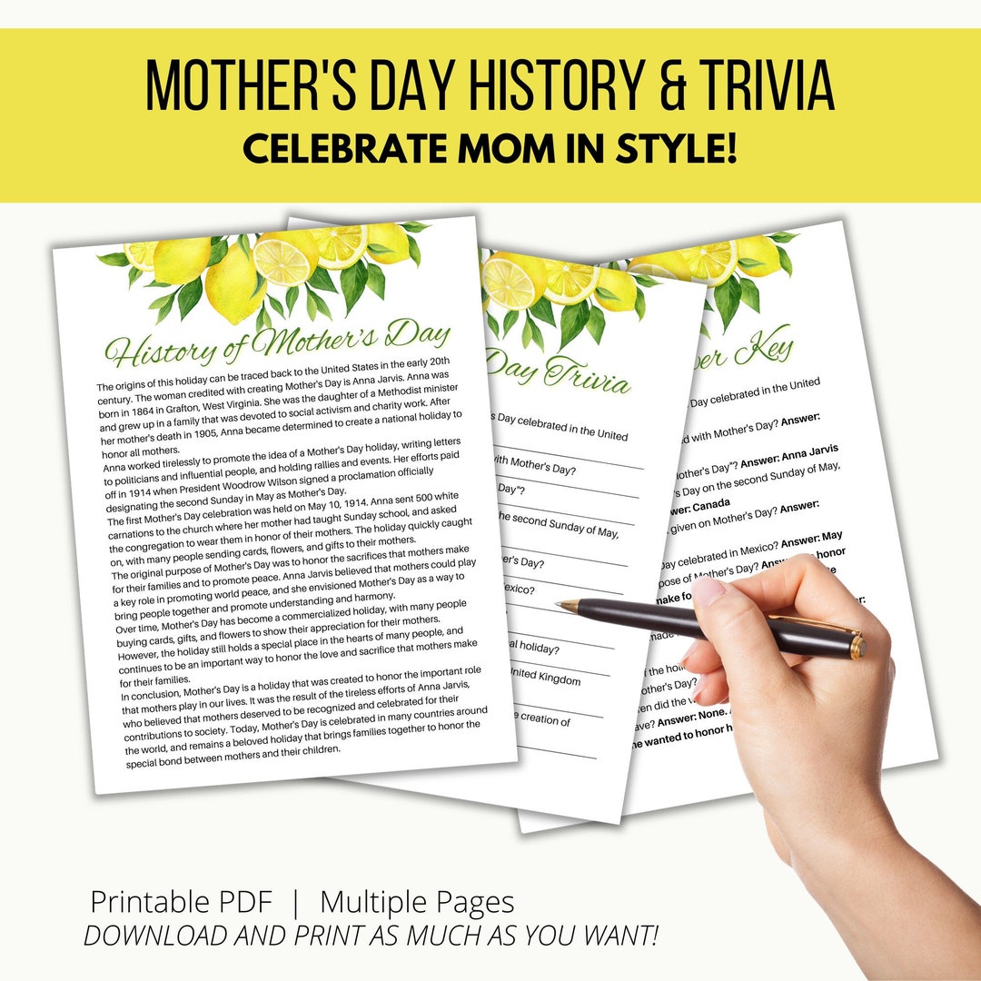 Mother's Day History and Trivia Game, Anna Jarvis Facts, Trivia ...
