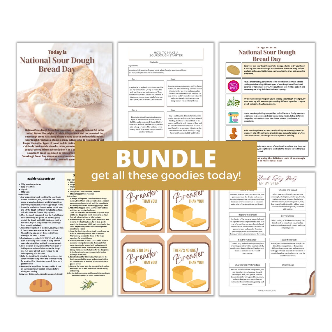 National Sourdough Bread Day Bundle of Printables, Bread Tasting Party ...