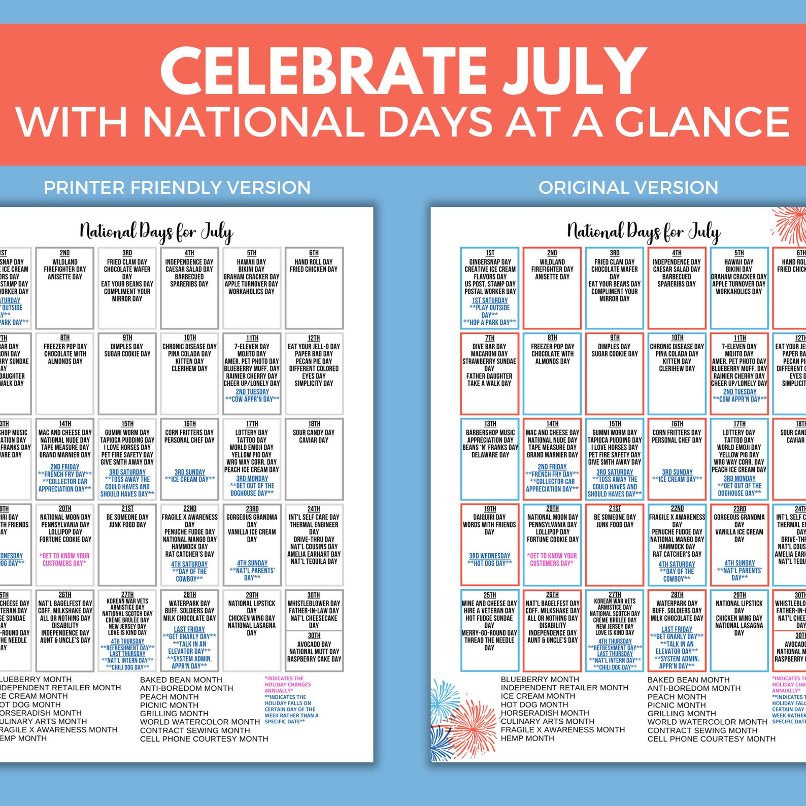 Printable July National Day Calendar | Holiday Tracker at a Glance ...