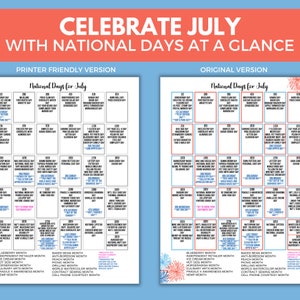 Printable July National Day Calendar | Holiday Tracker at a Glance ...